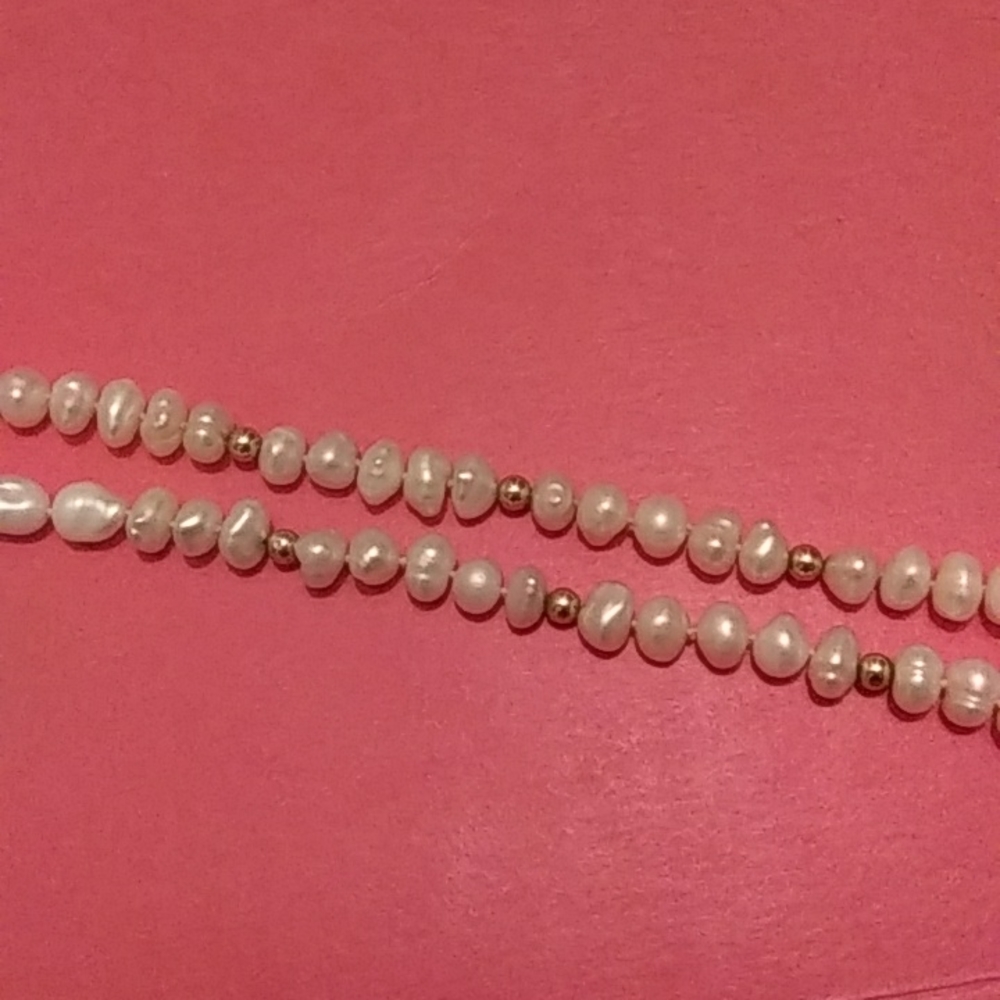 14k Gold Baroque Real Pearls And Gold Balls Necklace - Gem